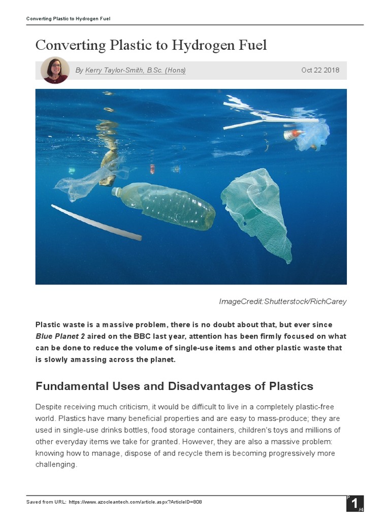 Hydrogen Fuel from Plastic Waste | PDF | Plastic | Recycling