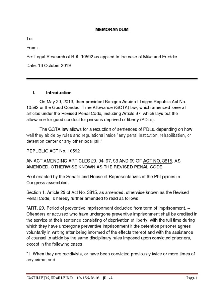 Memorandum: Castillejos, Fraulein D. 19-156-2616 Jd1-A | PDF | Prison ...