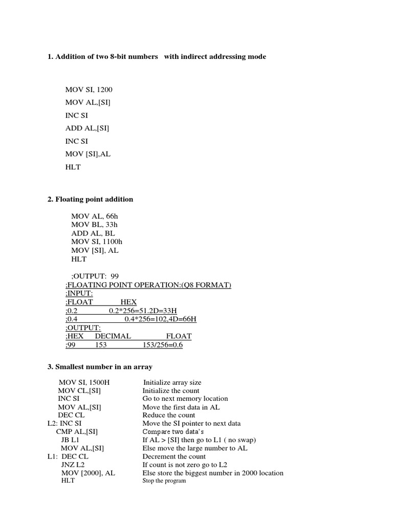 Addition of Two 8-Bit Numbers With Indirect Addressing Mode | PDF ...
