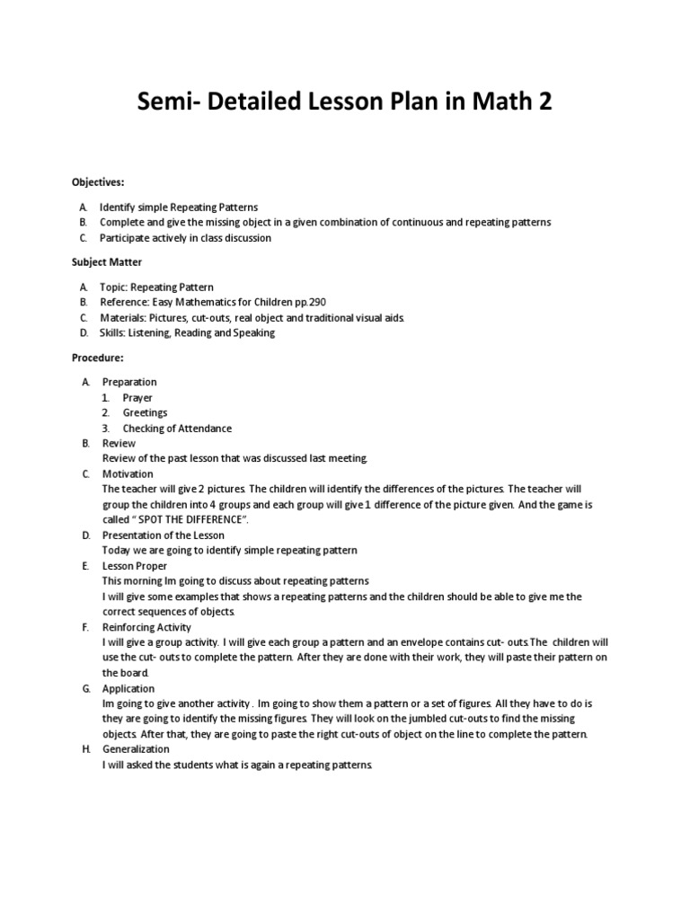 Identifying and Completing Repeating Patterns: A Detailed Lesson Plan ...