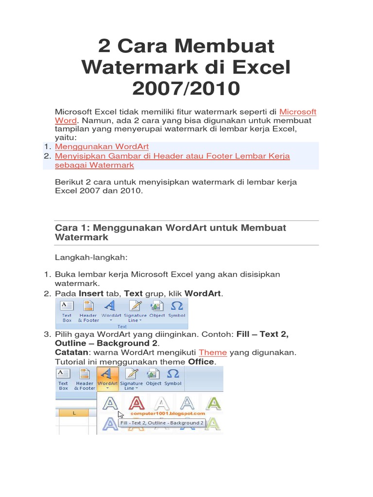 Cara Membuat Watermark Di Excel 2010 | PDF