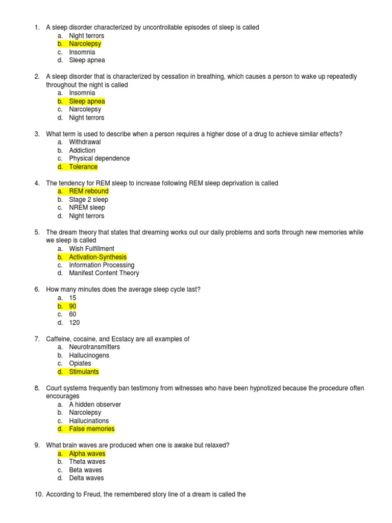 Introduction To Psychology Questionnaire | PDF | Reinforcement | Sleep