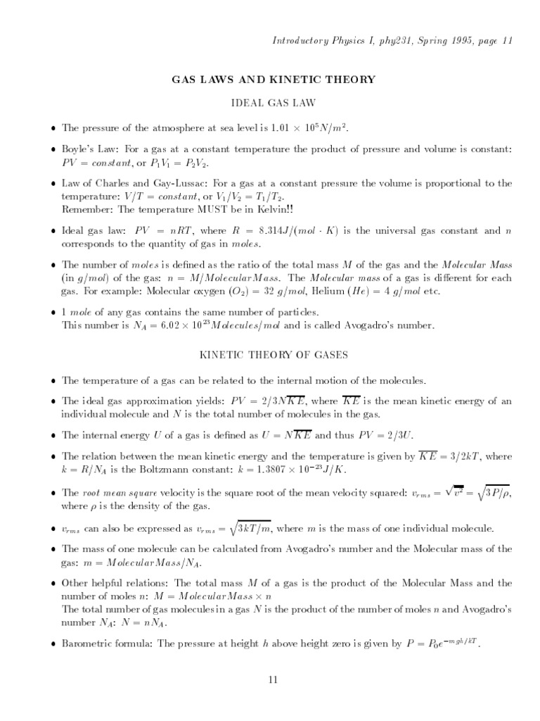 Gas Laws and Kinetic Theory | PDF | Gases | Temperature