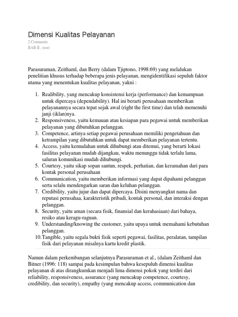 Dimensi Kualitas Pelayanan | PDF