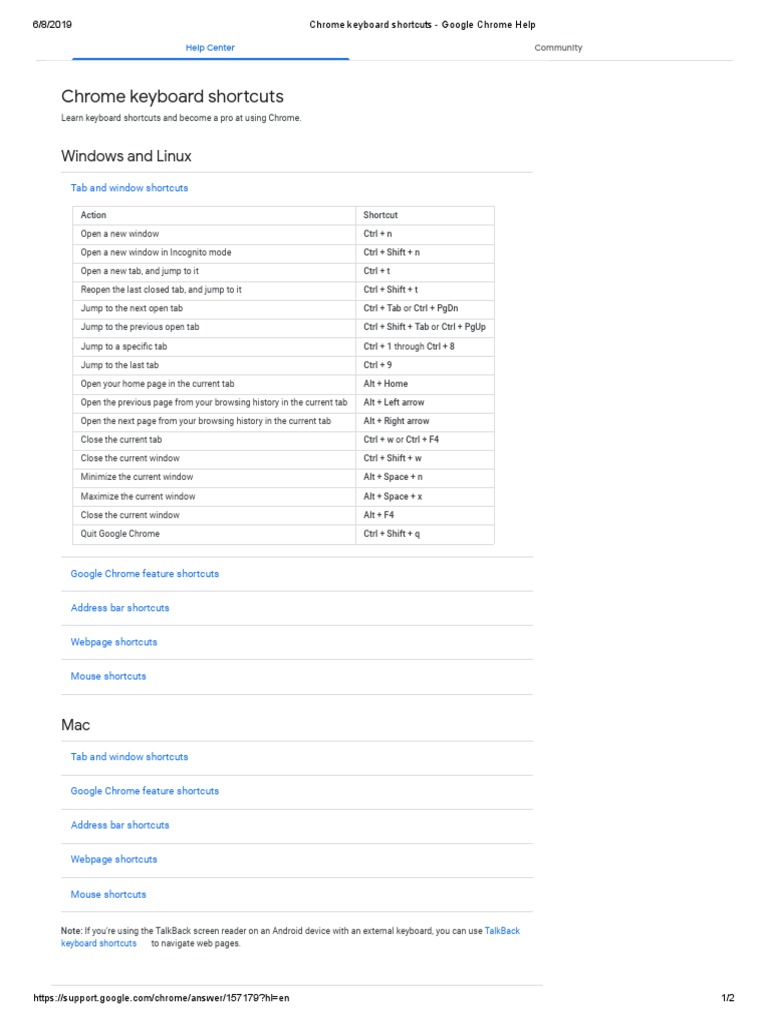 Essential Chrome Keyboard Shortcuts | PDF | Tab (Gui) | Computer Keyboard