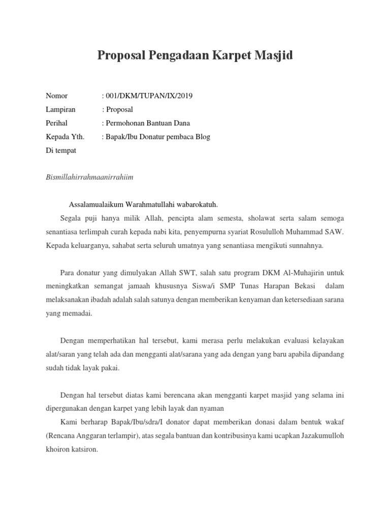 Proposal Pengadaan Karpet Masjid TUPAN | PDF