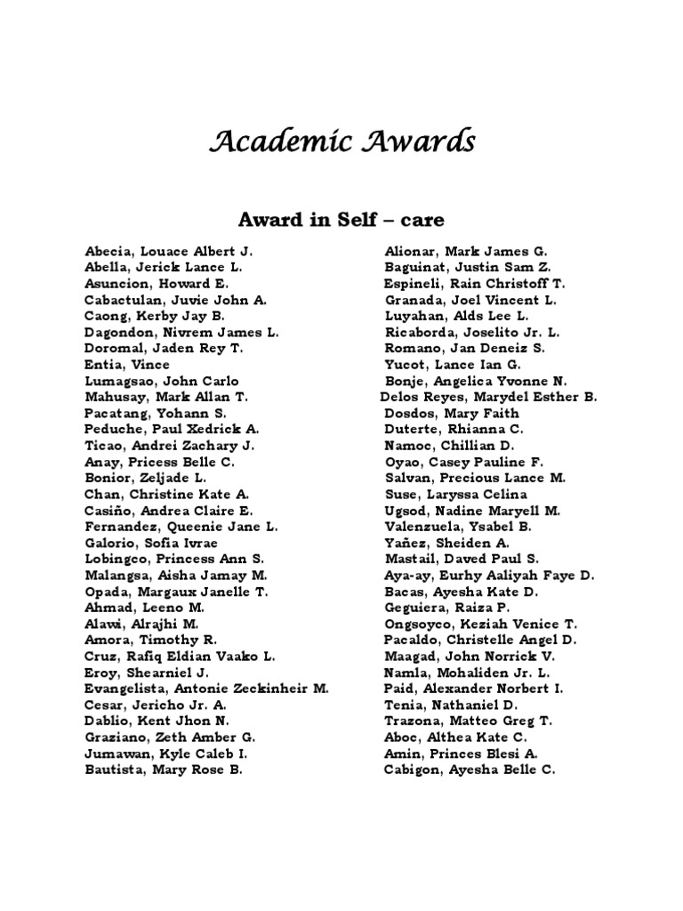 List of Award Recipients for Various Academic Categories | PDF