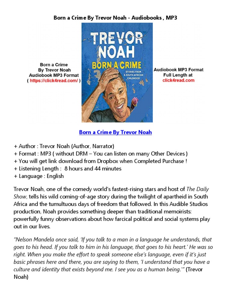 Born a Crime Audiobook Details | PDF | Languages