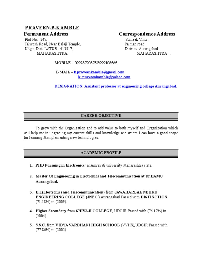 Praveen.B.Kamble Permanent Address Correspondence Address | PDF ...