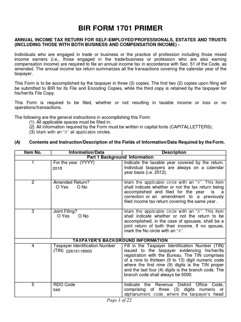Bir Form - 1701 | PDF | Withholding Tax | Tax Deduction