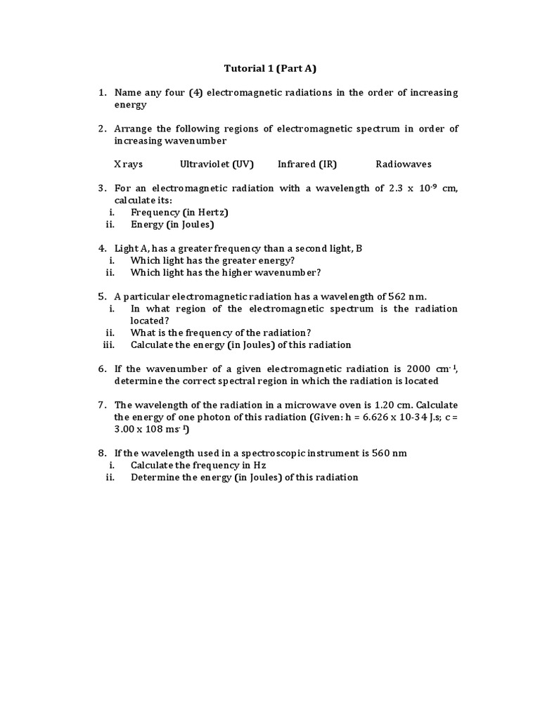 Tutorial 1 | PDF | Electromagnetic Radiation | Absorbance
