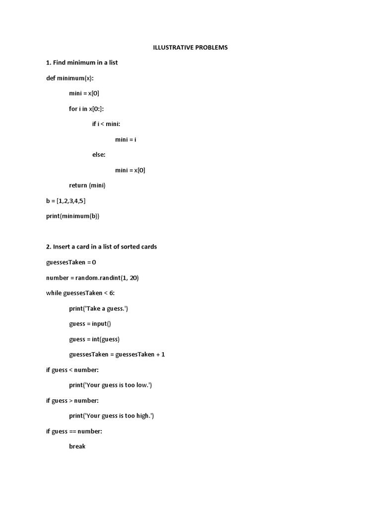 Illustrative Problems 1. Find Minimum in A List | PDF | Algorithms ...