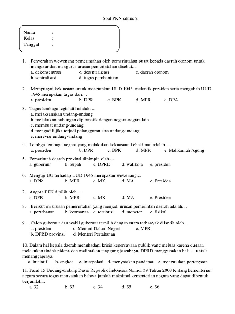 Soal PKN Siklus 2 | PDF