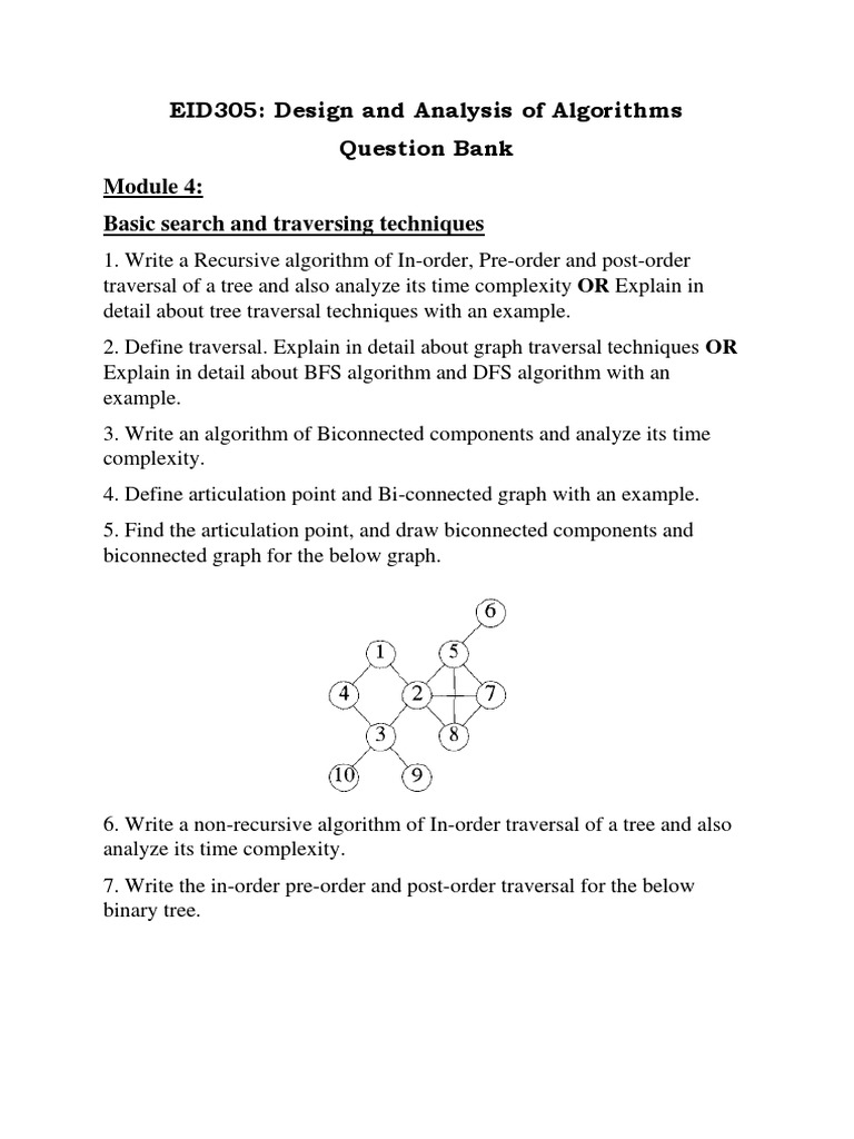 EID305: Design and Analysis of Algorithms Question Bank Basic Search ...