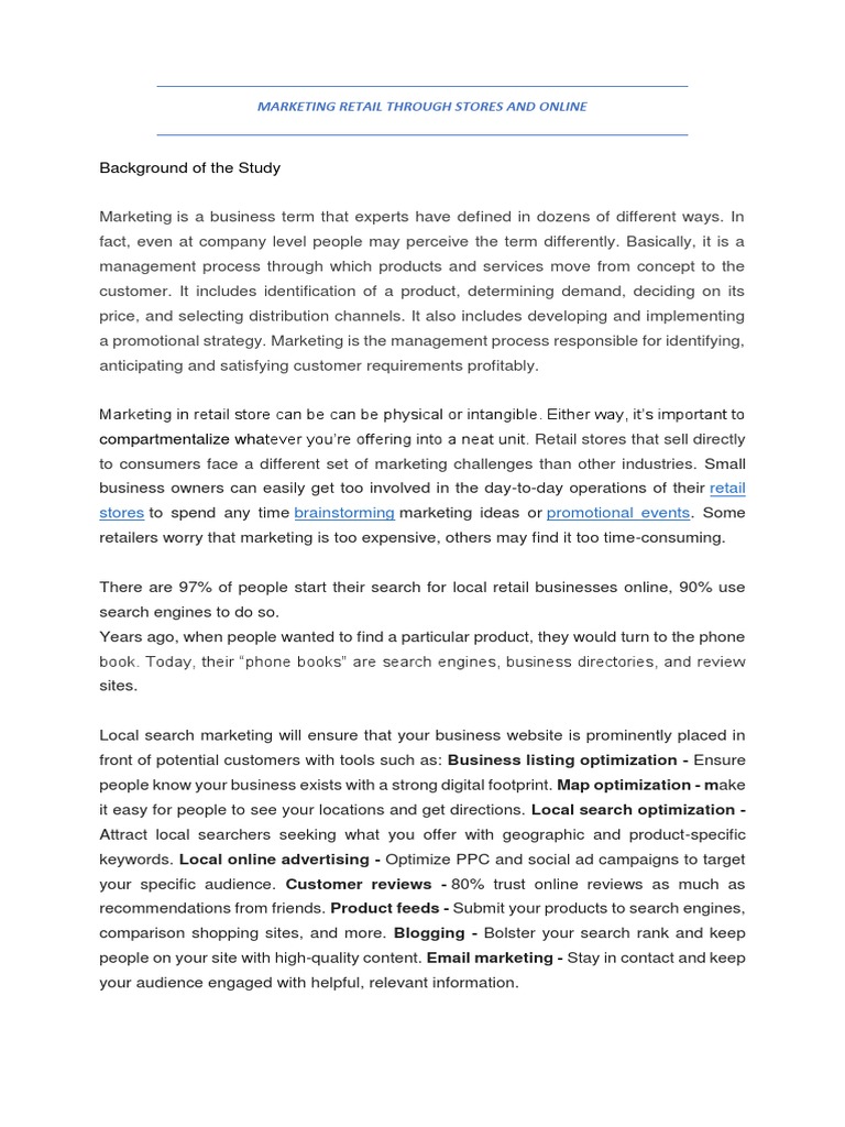 Background of The Study | PDF | Pricing | Retail