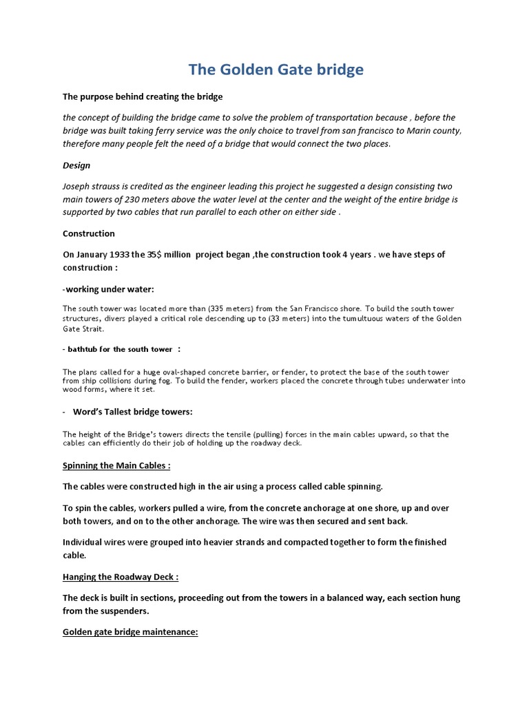 The Golden Gate Bridge: Design | PDF | Bridge | Wire