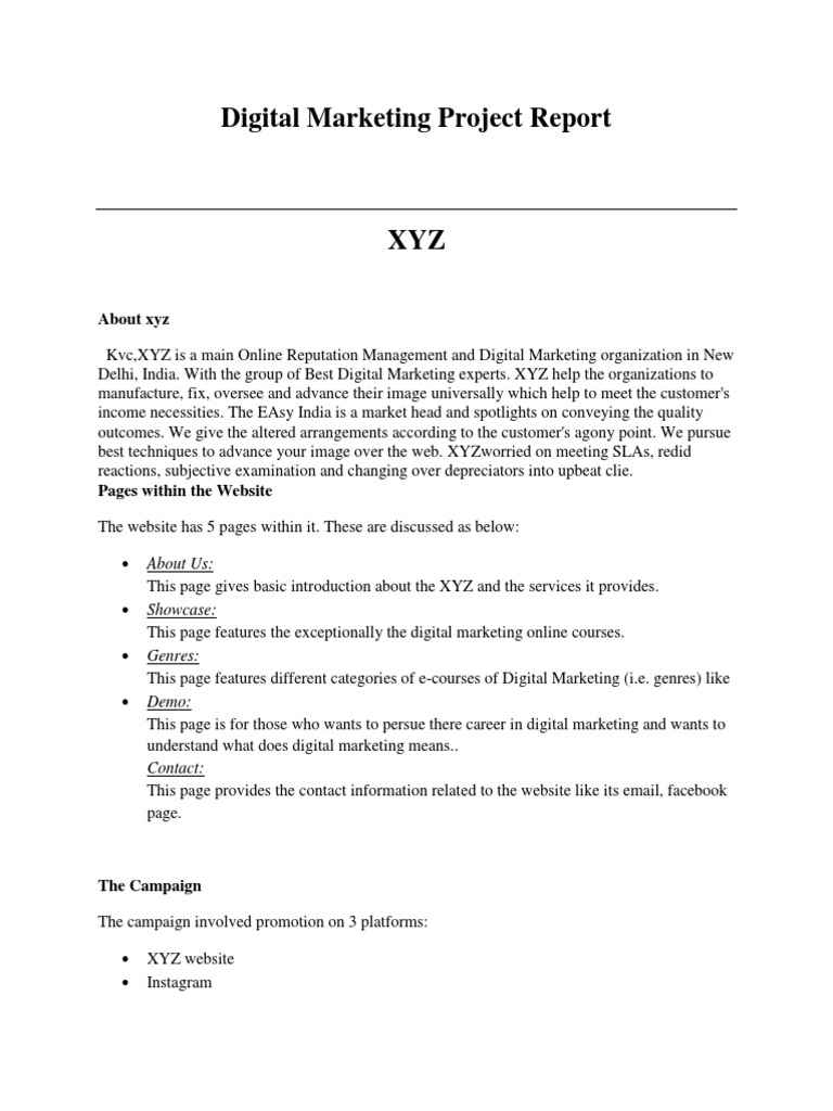 Digital Marketing Project Report: About Xyz | PDF | Digital Marketing ...