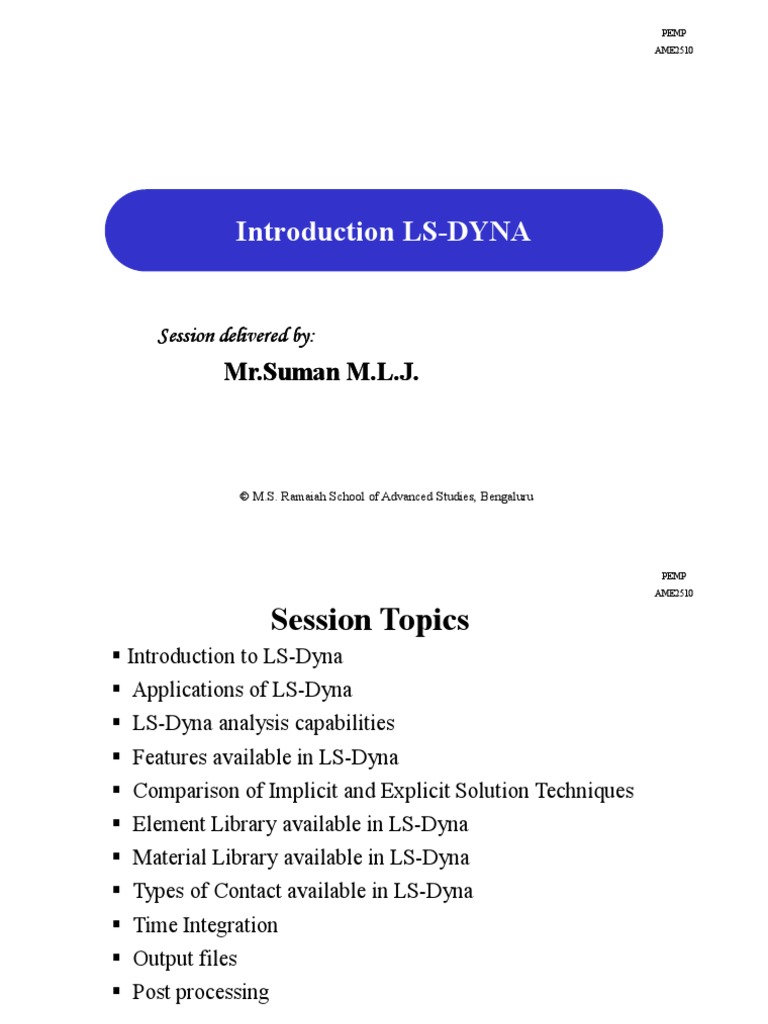 08 Session15and16 LS-DYNA1 | PDF | Elasticity (Physics) | Mechanical Engineering