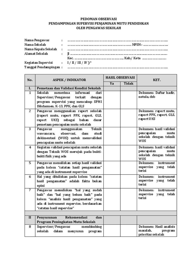 Pedoman Observasi | PDF