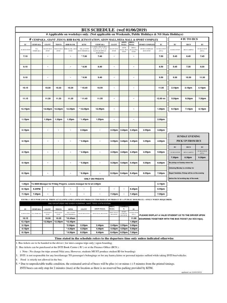 A3 - Bus Schedule (01.06.19) | PDF | Bus | Public Services