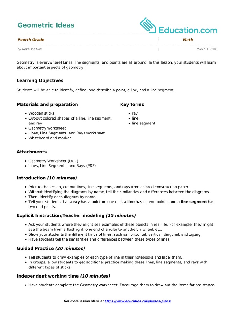 Geometric Ideas: Learning Objectives | PDF | Geometry | Lesson Plan