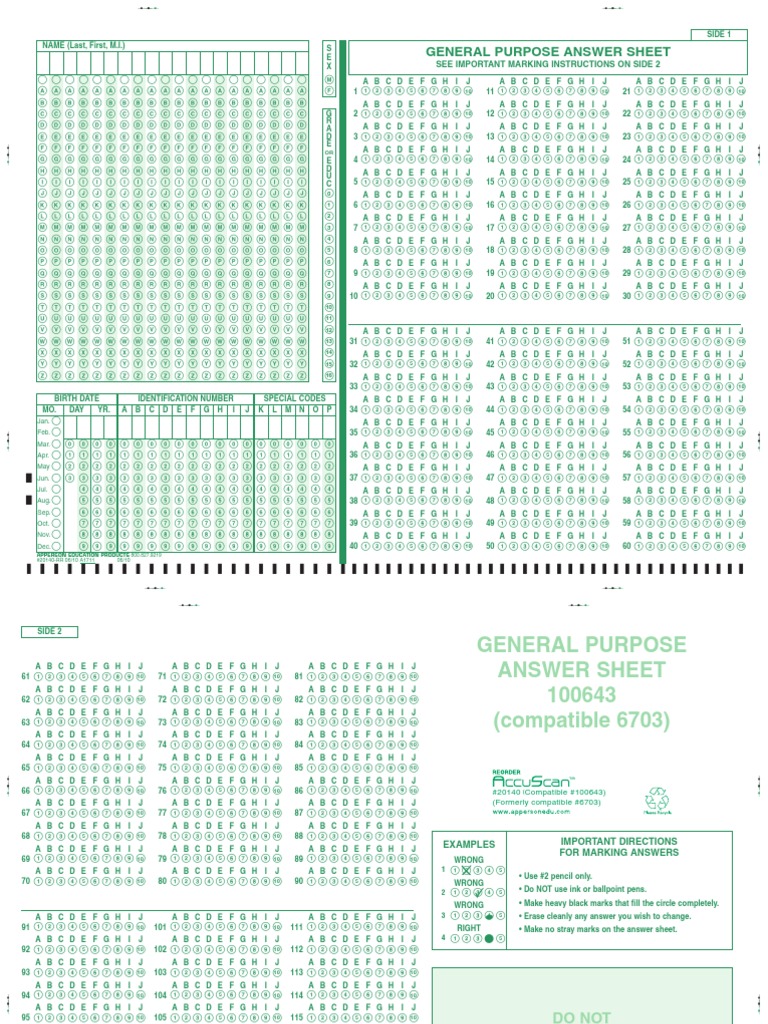 General Purpose Answer Sheet: See Important Marking Instructions On ...