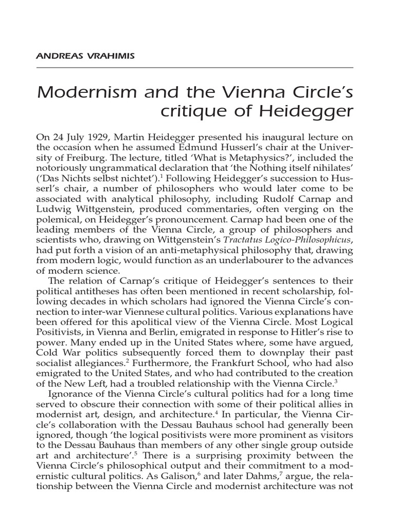 Modernism and The Vienna Circles Critiqu PDF | PDF | Martin Heidegger ...