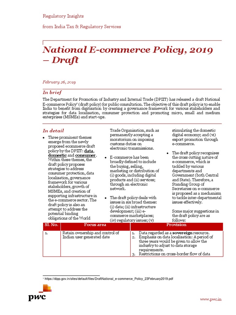 PWC News Alert 26 February 2019 National Ecommerce Policy Draft | PDF ...
