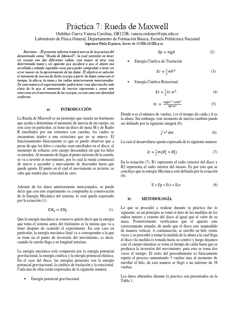 Rueda de Maxwell | PDF | Energía cinética | Rotación