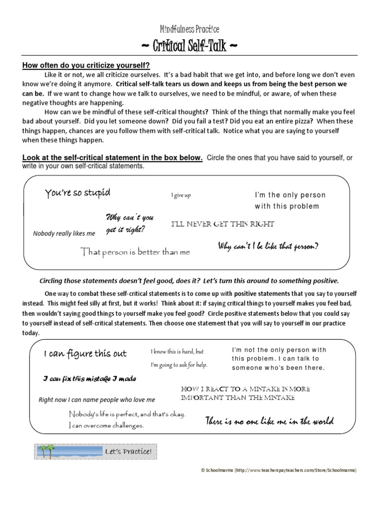 Mindful Lesson - Critical Self-Talk | PDF | Cognitive Science | Psychology