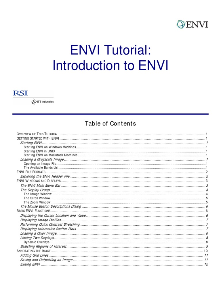 ENVI Tutorial: Introduction To ENVI: Verview of HIS Utorial Etting Tarted With | PDF | Button ...