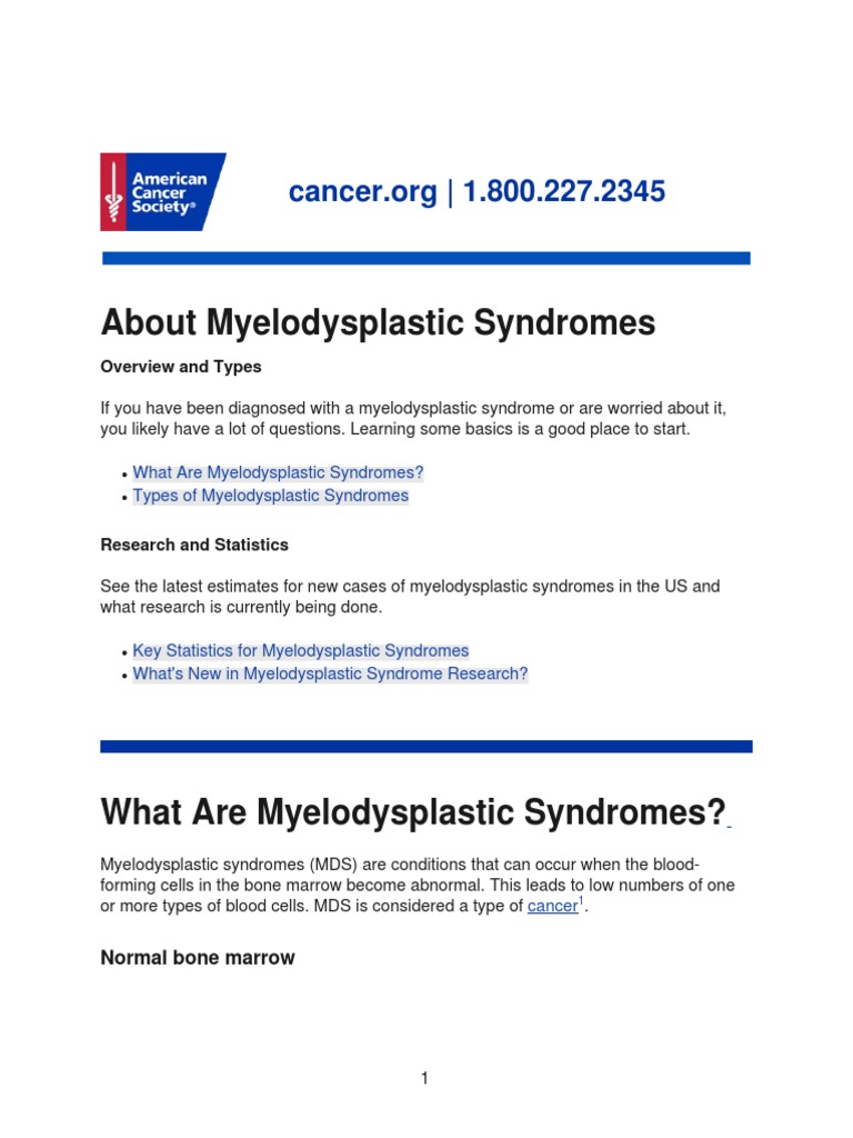 About Myelodysplastic Syndromes: Overview and Types | PDF | Blood Cell ...