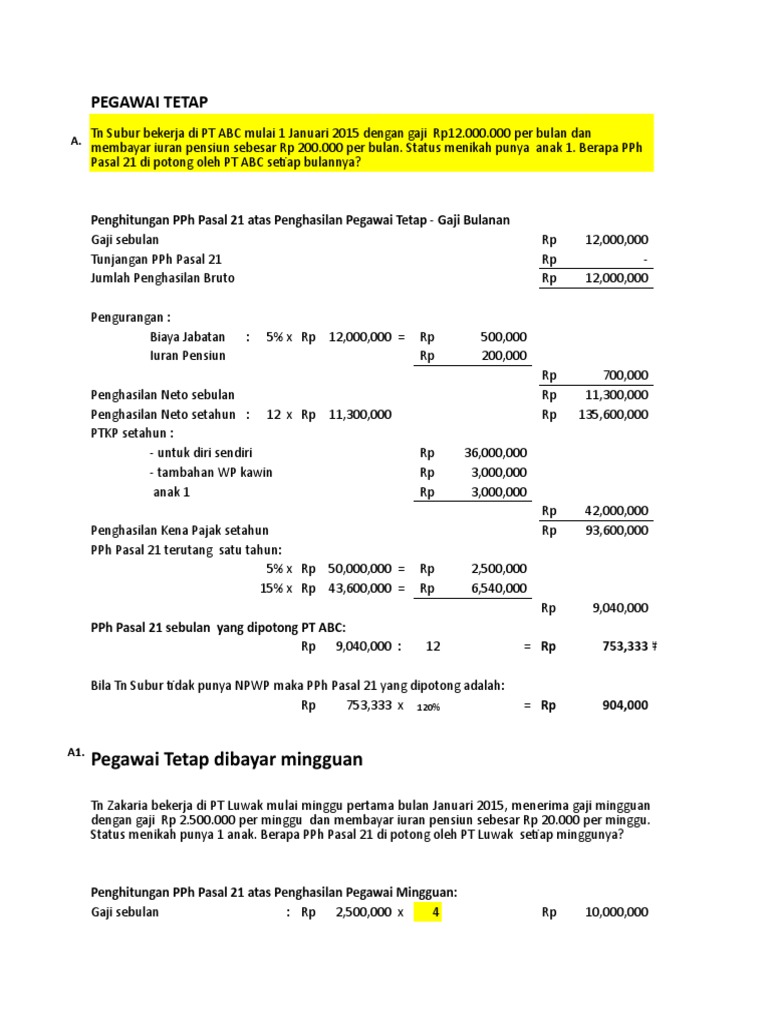 Contoh Perhitungan PPH 21 - Compl | PDF