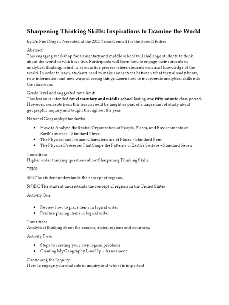 Enhancing Geographic Thinking Skills | PDF | Inquiry | Geography