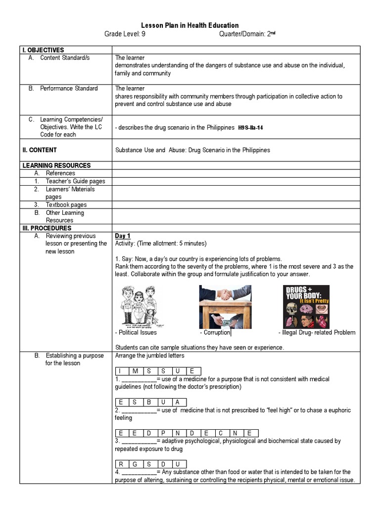 Lesson Plan in Health Substance Use | PDF | Substance Abuse | Mdma
