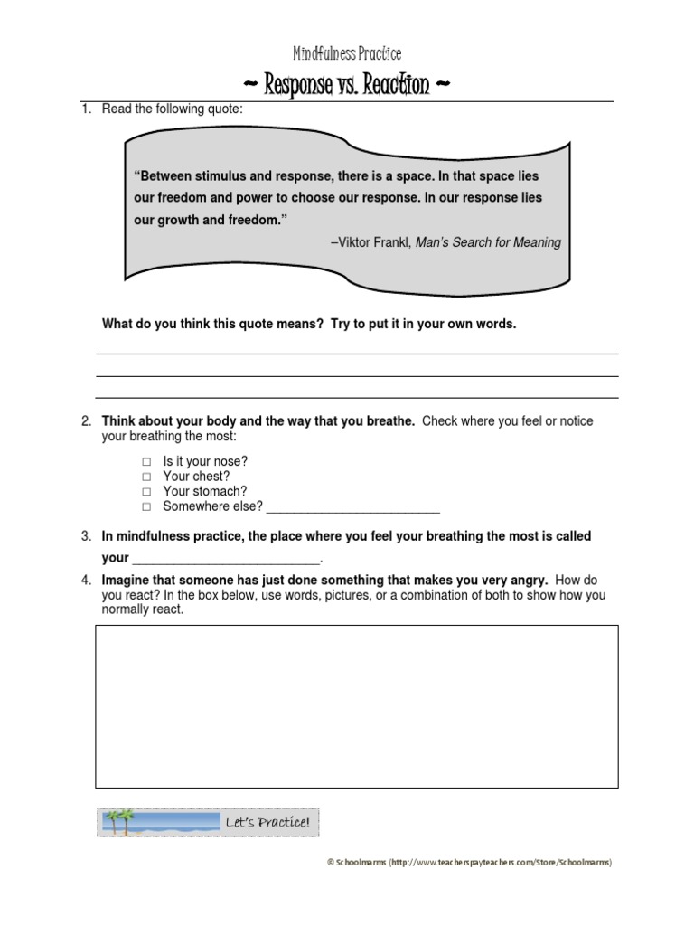 Mindful Lesson - Response Vs Reaction | PDF