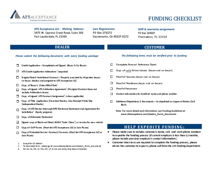 Funding Checklist: Dealer Customer | PDF | Invoice | Receipt
