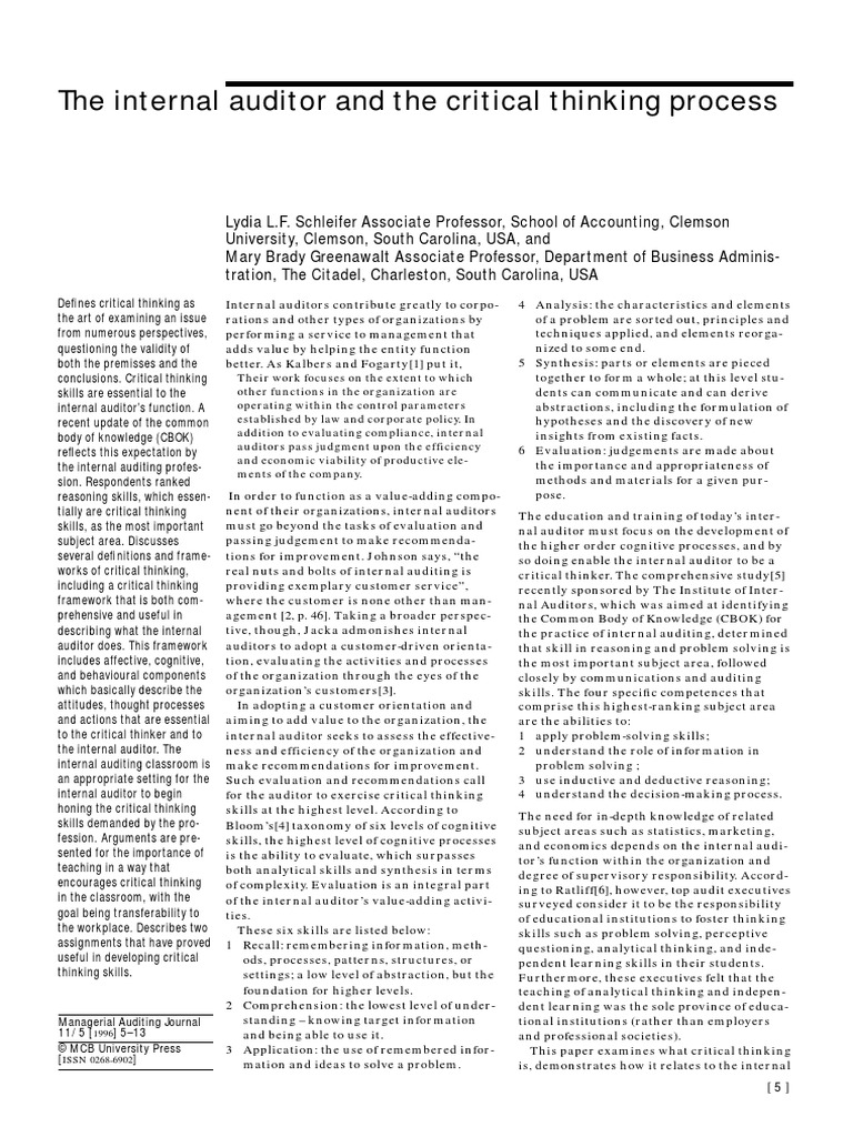 The Internal Auditor and The Critical Thinking Process | PDF | Critical ...