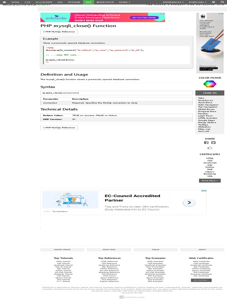 Php Mysqli Close Function Pdf Php Java Script