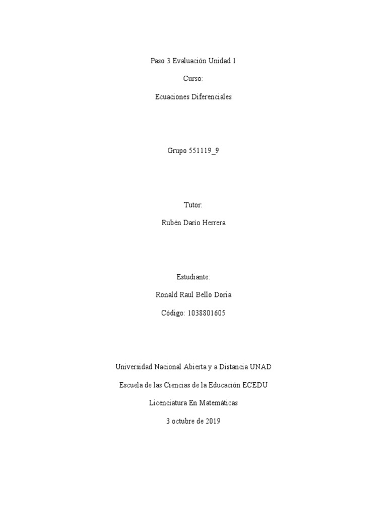 Paso 3 - Prueba de Conocimientos Unidad 1 - Ronald Bello | PDF ...
