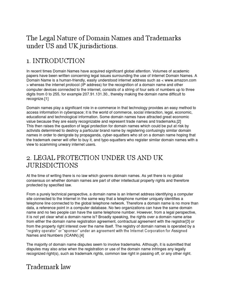 Domain Names & Trademarks: Legal Insights | PDF | Trademark Dilution ...