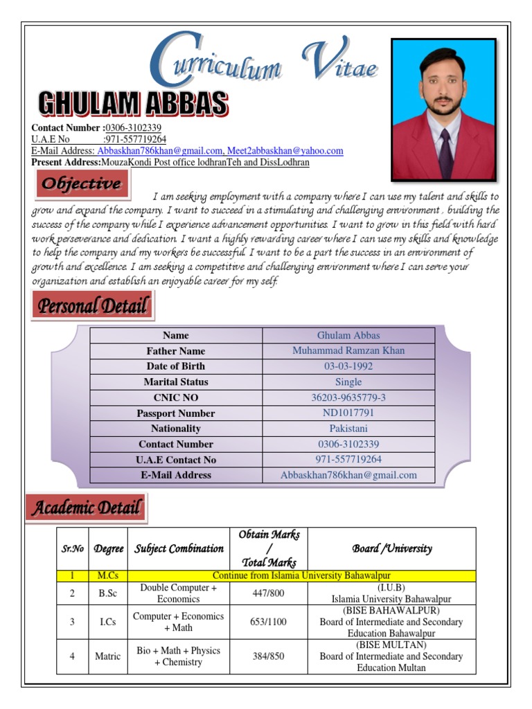 Ghulam Abbas CV | PDF | Learning