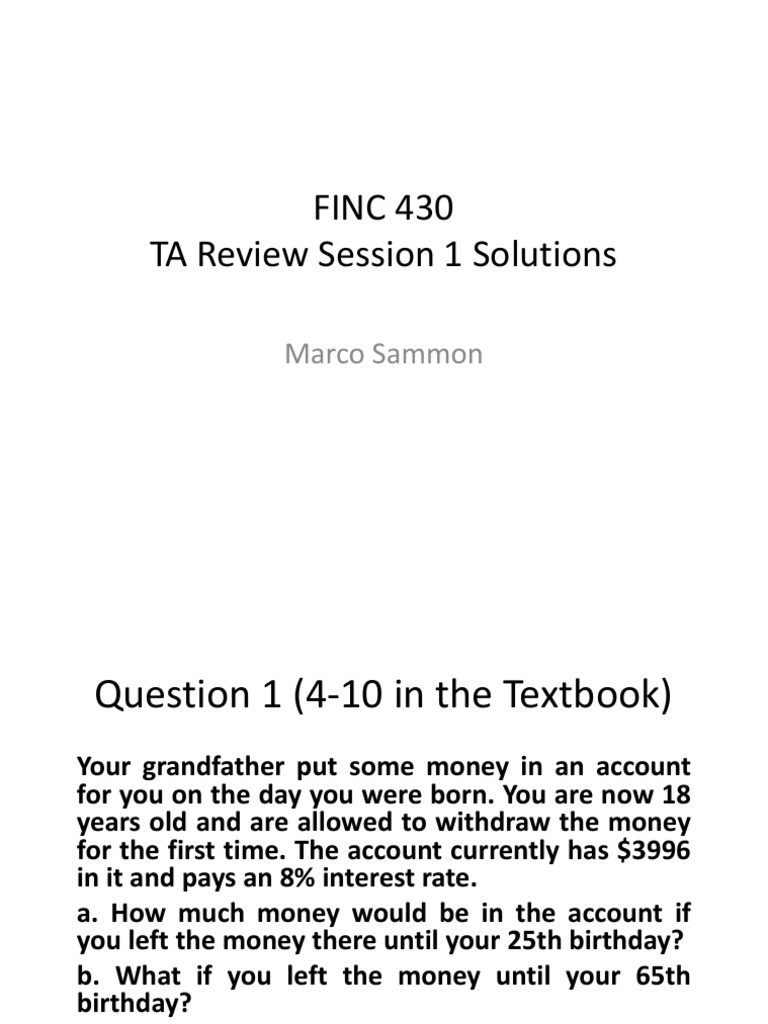 FINC 430 TA Review Session 1 Solutions: Marco Sammon | PDF | Mortgage ...