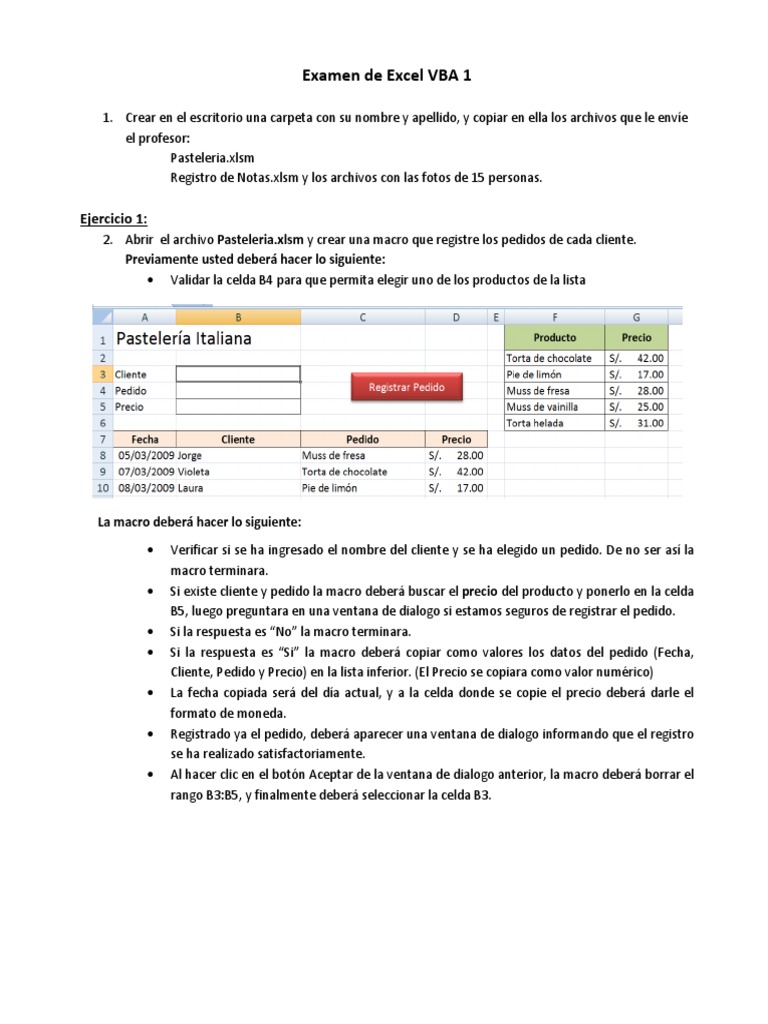 Examen de Excel VBA1 | PDF | Macro (informática) | Microsoft Excel