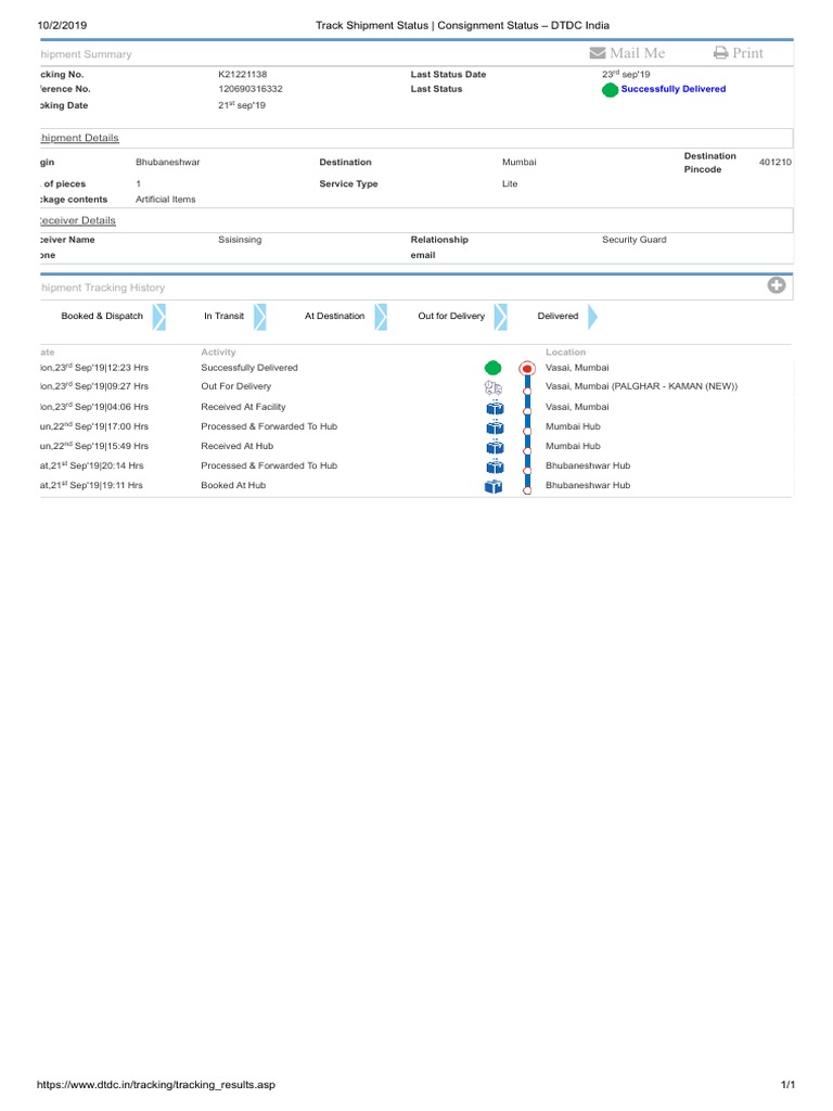 Track Shipment Status - Consignment Status - DTDC India | PDF | Freight ...
