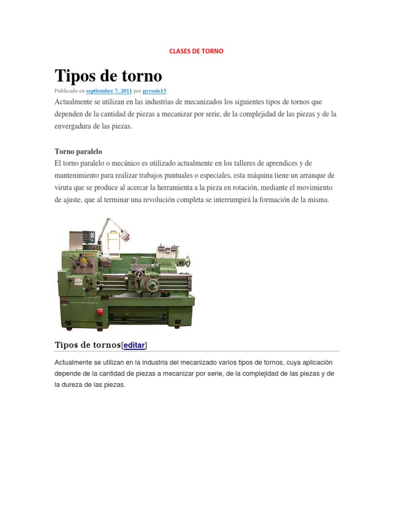 Los principales tipos de tornos y sus características | PDF | Control numerico | Mecanizado