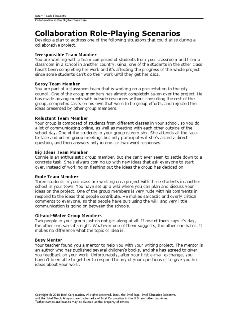 Collaboration Role-Playing Scenarios | PDF | Behavior Modification ...
