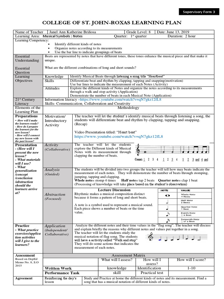 College of St. John-Roxas Learning Plan: Motivation/ Introductory ...