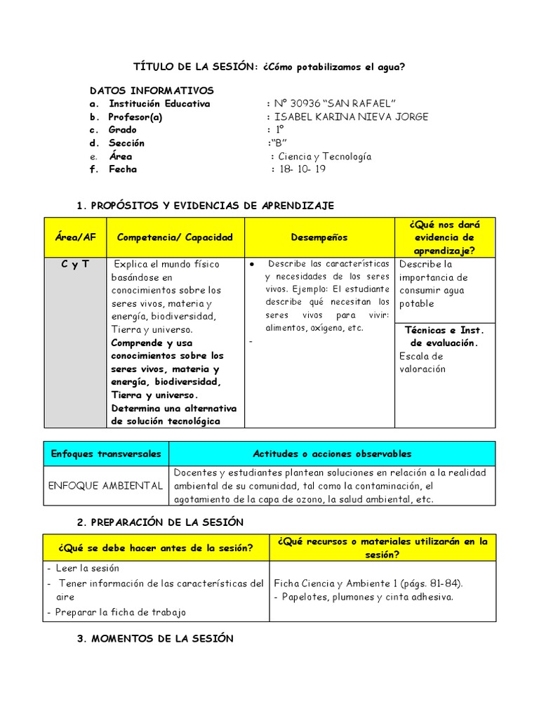 Sesion Agua Potable (Recuperado) | PDF | Aprendizaje | Agua