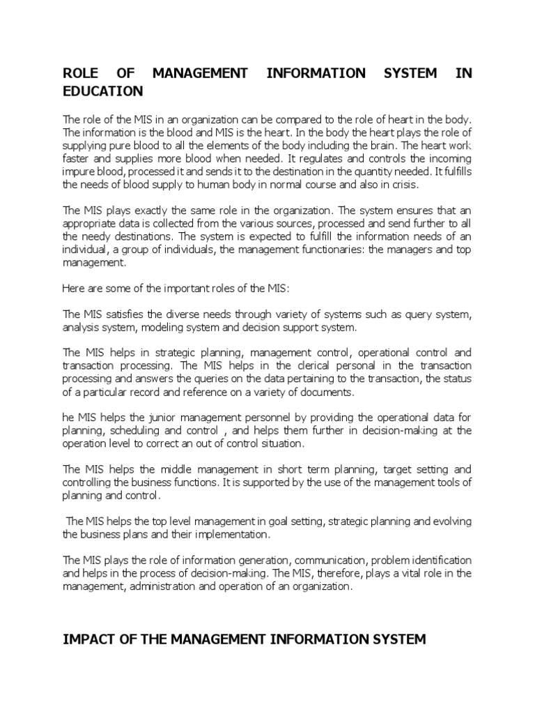 Role of Management Information System in Education | PDF | Management ...